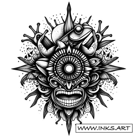 Tattoo Design Taino Coqui Sun Mask Artwork Style Blackwork