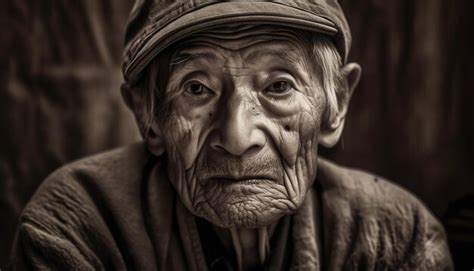 Serious Old Man With Wrinkled Face Looking At Camera Outdoors Generated