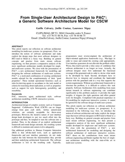 Pdf From Single User Architectural Design To Pac A Generic Software Architecture Model For Cscw