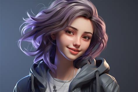 Premium Ai Image A Girl With Purple Hair And A Hoodie