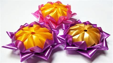 🎂 🎀 วิธีพับเหรียญโปรยทานดอกบัวจงกลนี Byแม่นิดน้องเค้ก Ribbon Art Youtube