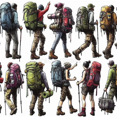 Various Pose Of Trekkers Stock Illustration Illustration Of Adventure