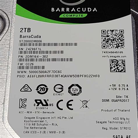 SEAGATE BARRACUDA ST2000DM006-2DM164 2TB 3 5インチ内蔵HDD 2017年製 フォーマット済み 正常 ...