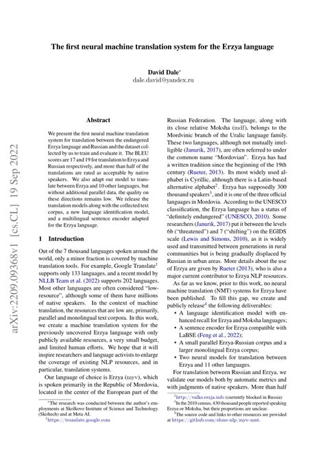 Pdf The First Neural Machine Translation System For The Erzya Language