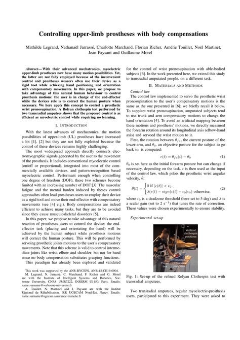 Pdf Controlling Upper Limb Prostheses With Body Compensations