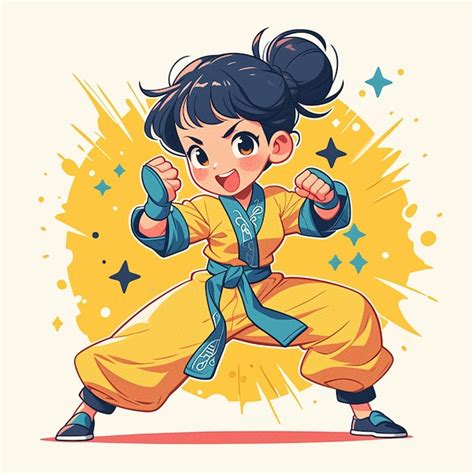 A Jakarta Girl Practices Pencak Silat In Cartoon Style Premium Ai