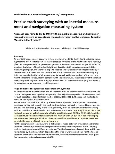 Precise Track Surveying With An Inertial Measure Ment And Navigation