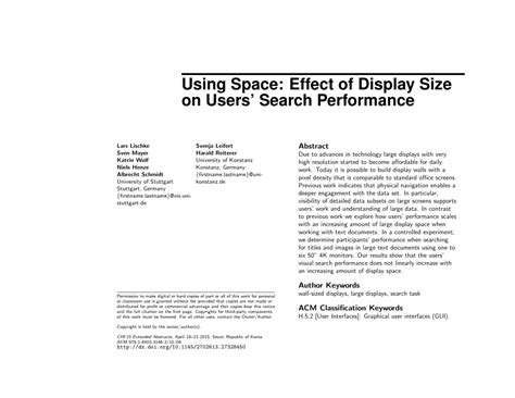 Pdf Using Space Effect Of Display Size On Users Search Performance