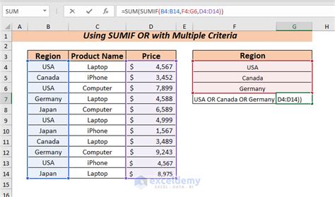 How To Use The SUMIF With OR Logic In Excel Methods