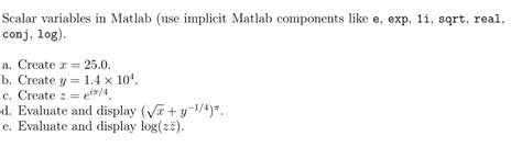Solved Scalar Variables In Matlab Use Implicit Matlab