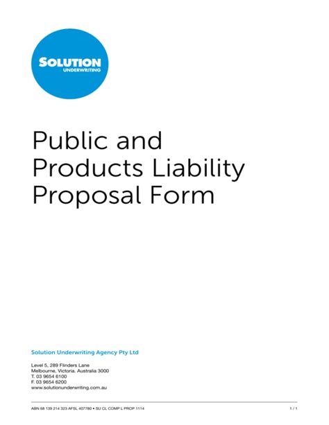 Public And Products Liability Proposal Form