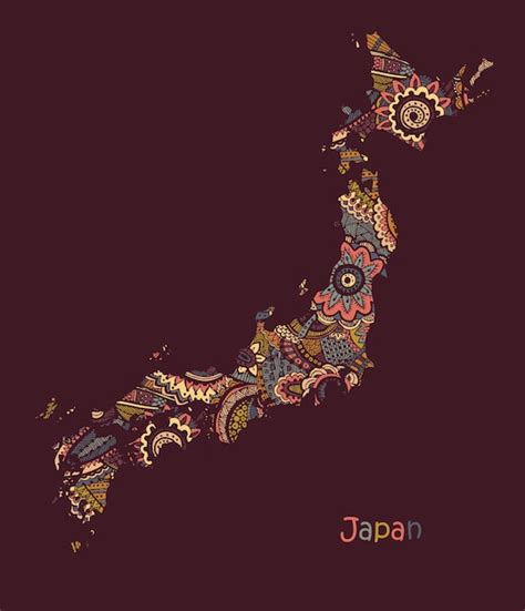 Getextureerde Vector Kaart Van Japan Illustratie In De Hand Tekenen