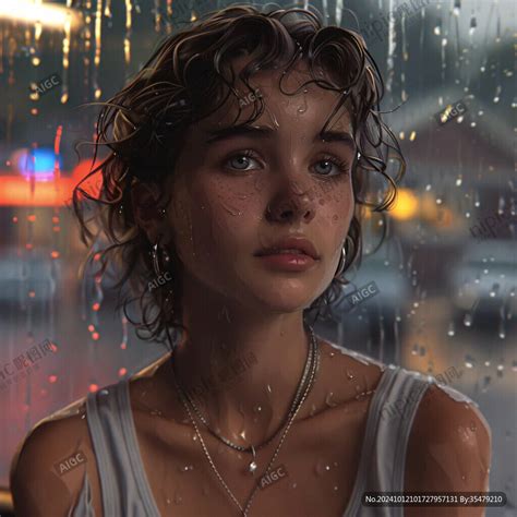 Ai创作图数字肖像插画 超写实插画 厚涂头像 质感合成风 写实少女 照片级写实 Cg绘画作品 水珠效果制作 人物肖像 水珠效果仿真 Hdr绘画 厚涂插画 阴雨天效果表现 国外插画 Cgi渲染