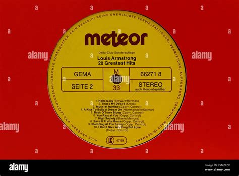Vinitage Record Label Louis Armstrong 20 Greatest Hits Meteor Records