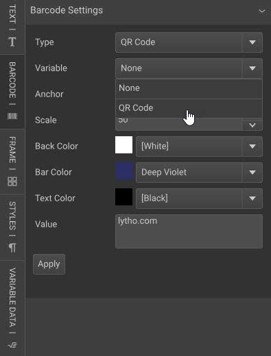 Creating A Qr Code Variable Tempo Lytho Support