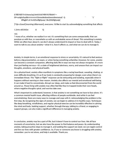 Speech Pdf Anxiety Abnormal Psychology