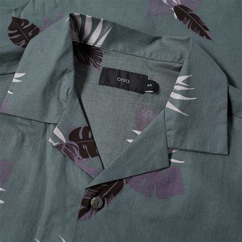 Onia Short Sleeve Linear Palms Vacation Shirt Deep Sage Multi End Us