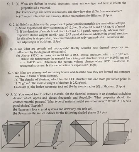 Solved Q 1 A What Are Defects In Crystal Structures