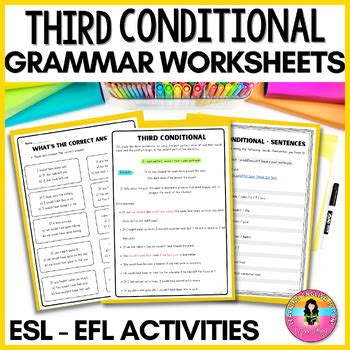 Conditionals Grammar Worksheets TEFL ESL Activities Third Conditional
