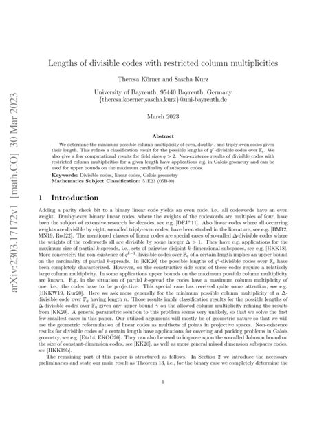 Lengths Of Divisible Codes With Restricted Column Multiplicities Deepai