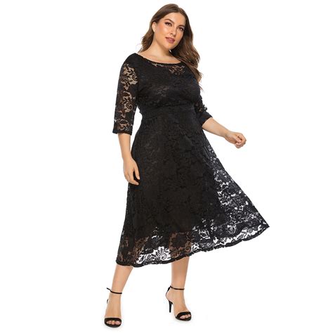 Obeeii Womens Plus Size Floral Lace Dresses 34 Sleeve Summer Wedding