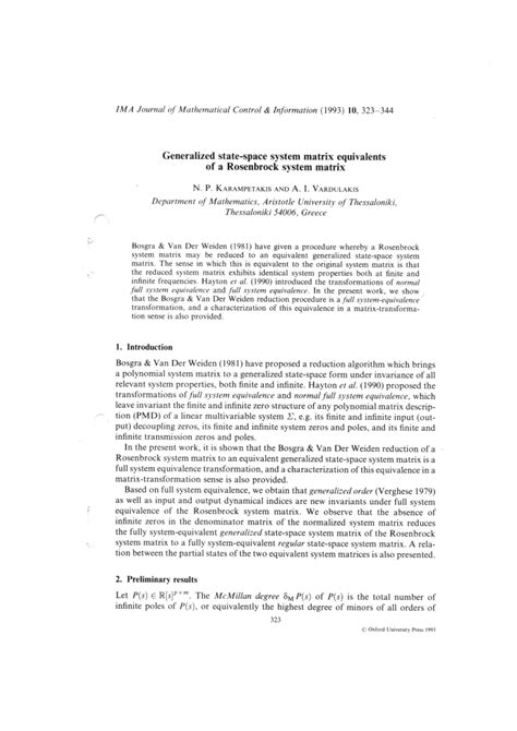 Pdf Generalized State Space System Matrix Equivalents Of A Rosenbrock