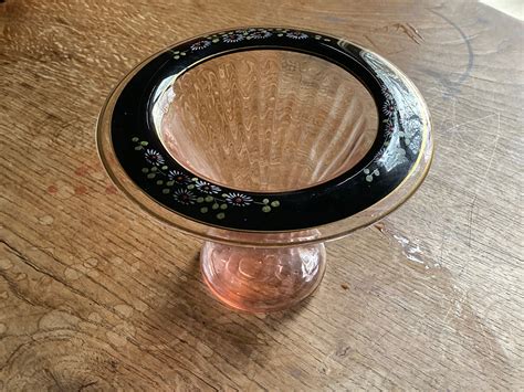 Hand Blown Pink Bohemian Glass Vase With Decorated Black Etsy