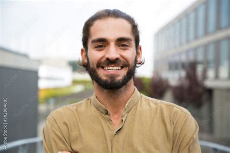 Handsome Happy Bearded Man Portrait Of Cheerful Young Man Standing