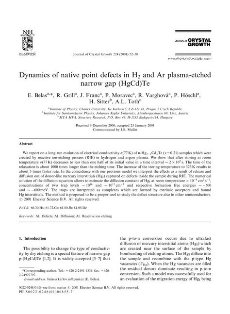 Pdf Dynamics Of Native Point Defects In H2 And Ar Plasma Etched