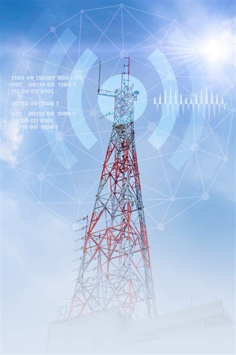 5g Data Network Communication Tower Cell Site Overlay With Illustration Of Business Data