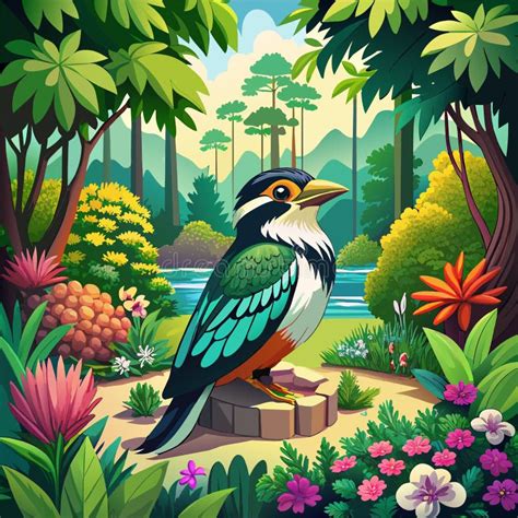 Broadbill Bird Useful Rests Garden Vector Stock Vector Illustration