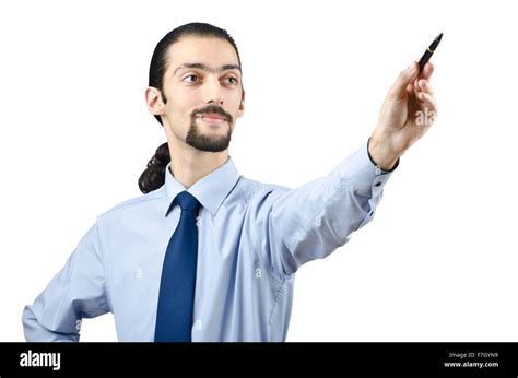 Man Pressing Virtual Buttons Stock Photo Alamy