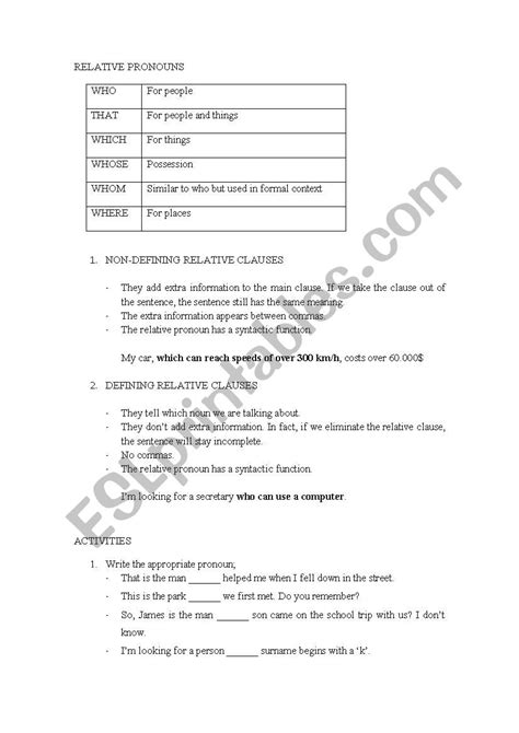 Relative Pronouns Esl Worksheet By Sara Mr