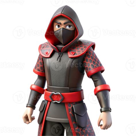 3d Render Red And Black Hooded Ninja Character Illustration 55239460 Png