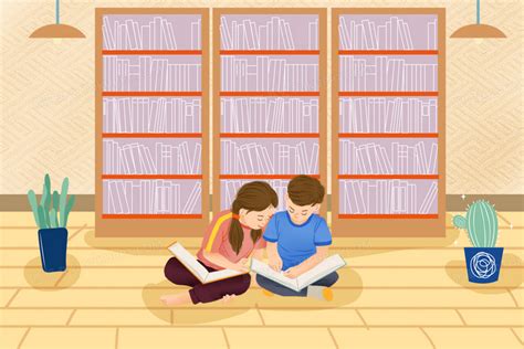 国际扫盲日男孩女孩在图书馆看书插画图片素材下载psd格式熊猫办公