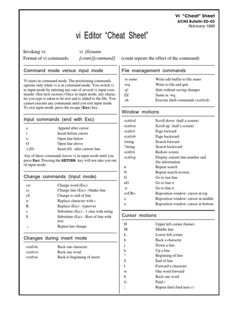 vi cheat sheet pdf