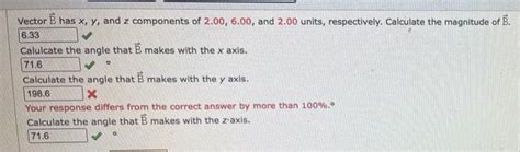 Solved Vector B Has X Y And Z Components Of 2 00 6 00 And
