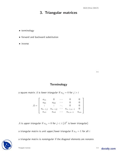 Triangular Matrices Physics Lecture Handouts Docsity