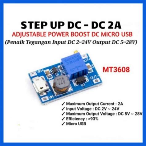 Jual Step Up Dc Dc Boost 2a Micro Usb Power Modul Penaik Tegangan Mt3608 Packing Bubble Di