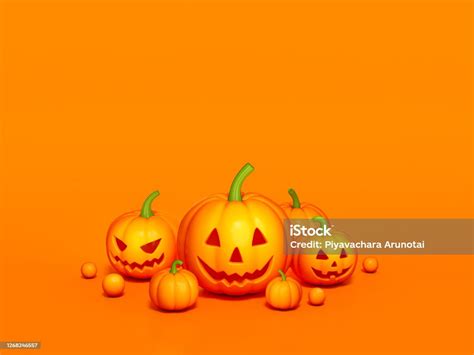 오렌지 배경 3d 렌더링에 할로윈 호박 축하 할로윈 이벤트 템플릿 최소 스타일 개념을위한 3d 일러스트 호박 10월에 대한 스톡 사진 및 기타 이미지 Istock