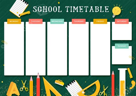 Timetable For Learning With Eco Friendly Stationery Word Template And