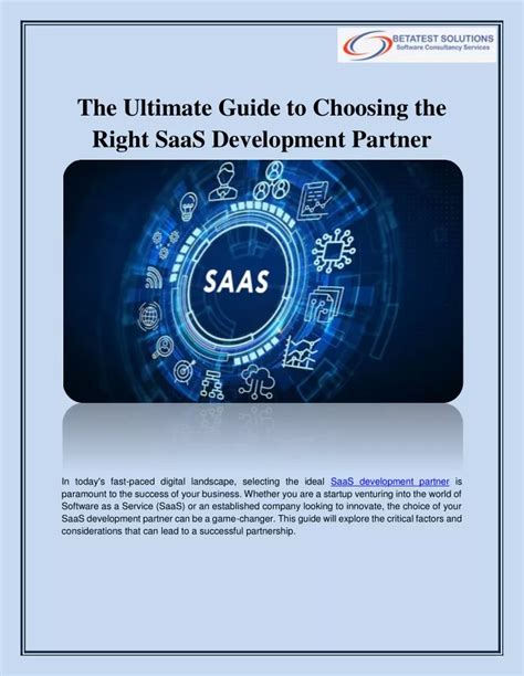 PPT The Ultimate Guide To Choosing The Right SaaS Development Partner PowerPoint Presentation