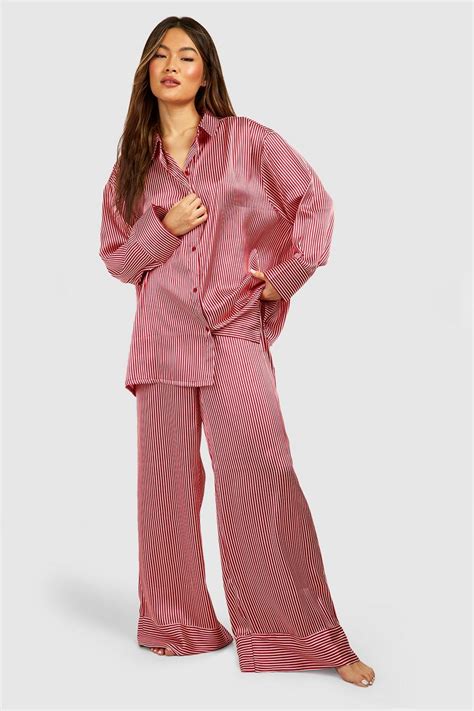 Oversized Stripe Pyjama Set Boohoo Uk