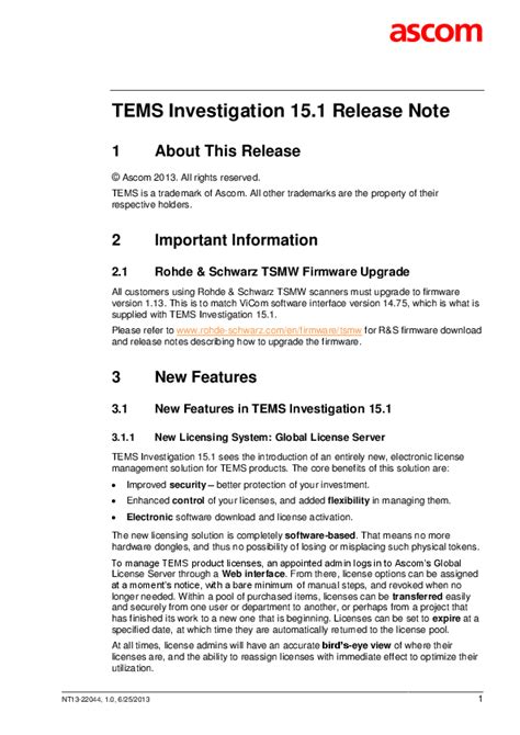 Tems Investigation 15 1 Release Note