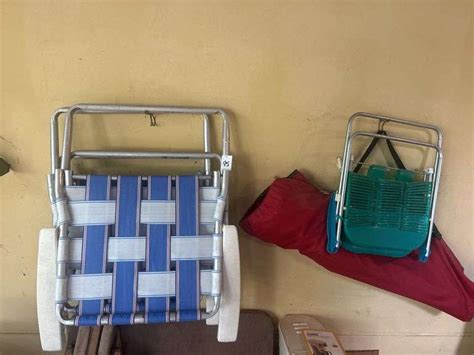 Assorted Lawnchairs Cot And Folding Table Aumann Auctions Inc