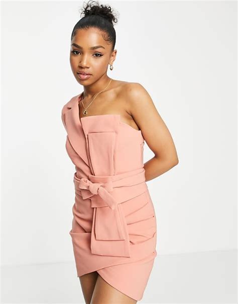 Lavish Alice One Shoulder Twisted Wrap Dress In Coral Asos