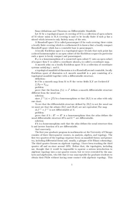 Pdf Some Definitions And Theorems On Differentiable Manifolds