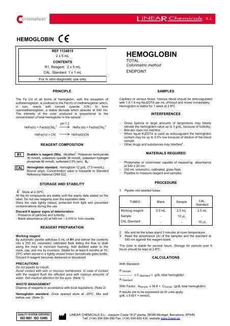 Hemoglobin Linear Chemicals