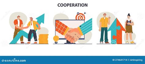 Cooperation Concept Set Collaboration And Teamwork Stock Vector Illustration Of Target Work