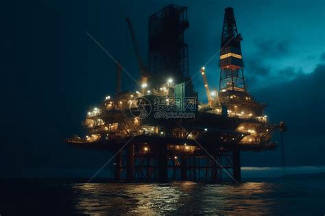 夜晚海上石油开采平台高清图片下载 正版图片600083847 摄图网